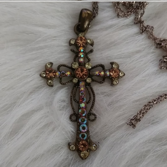 Jewelry | Large Cross Pendant Necklace With Multicolor Gemstones | Poshmark
